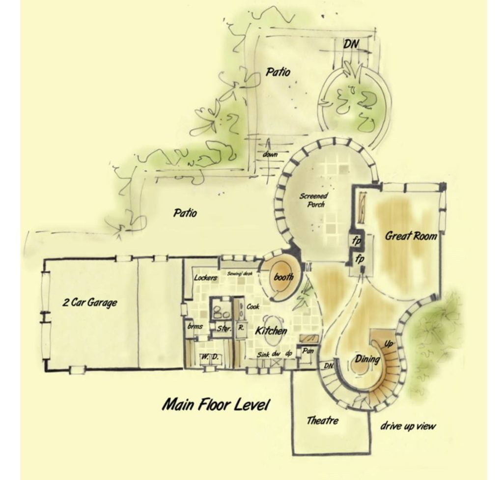 Rustic house plan with massive corbels